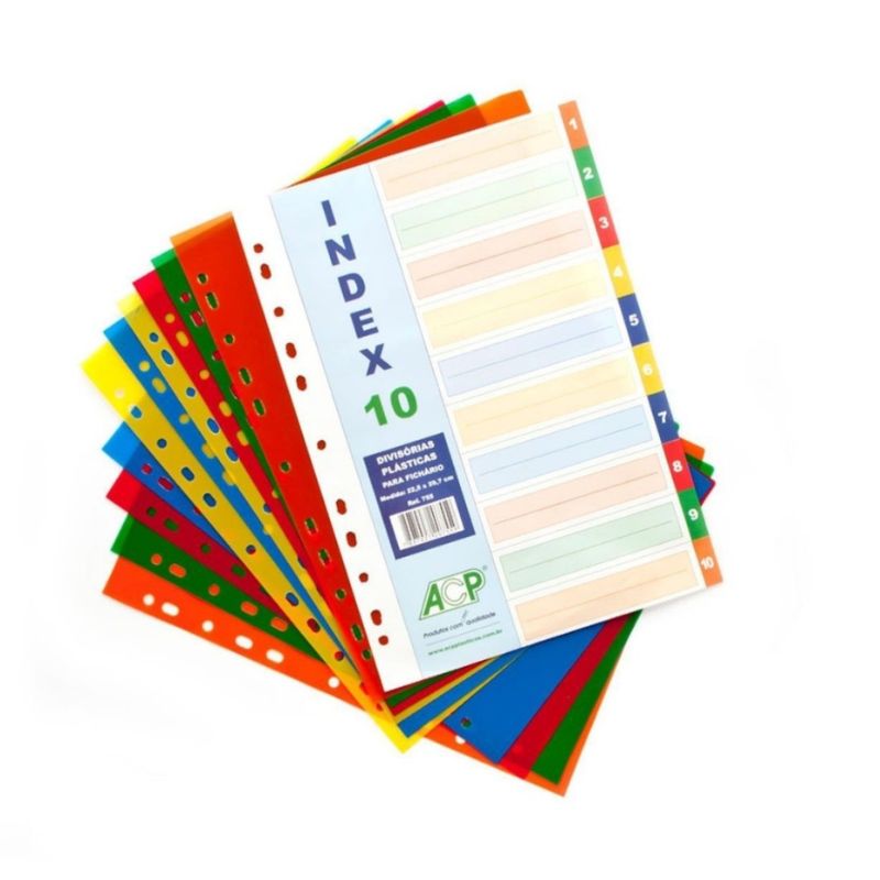 Divisória Plástica para Fichário com 10 Unidades ACP - Papelaria ...
